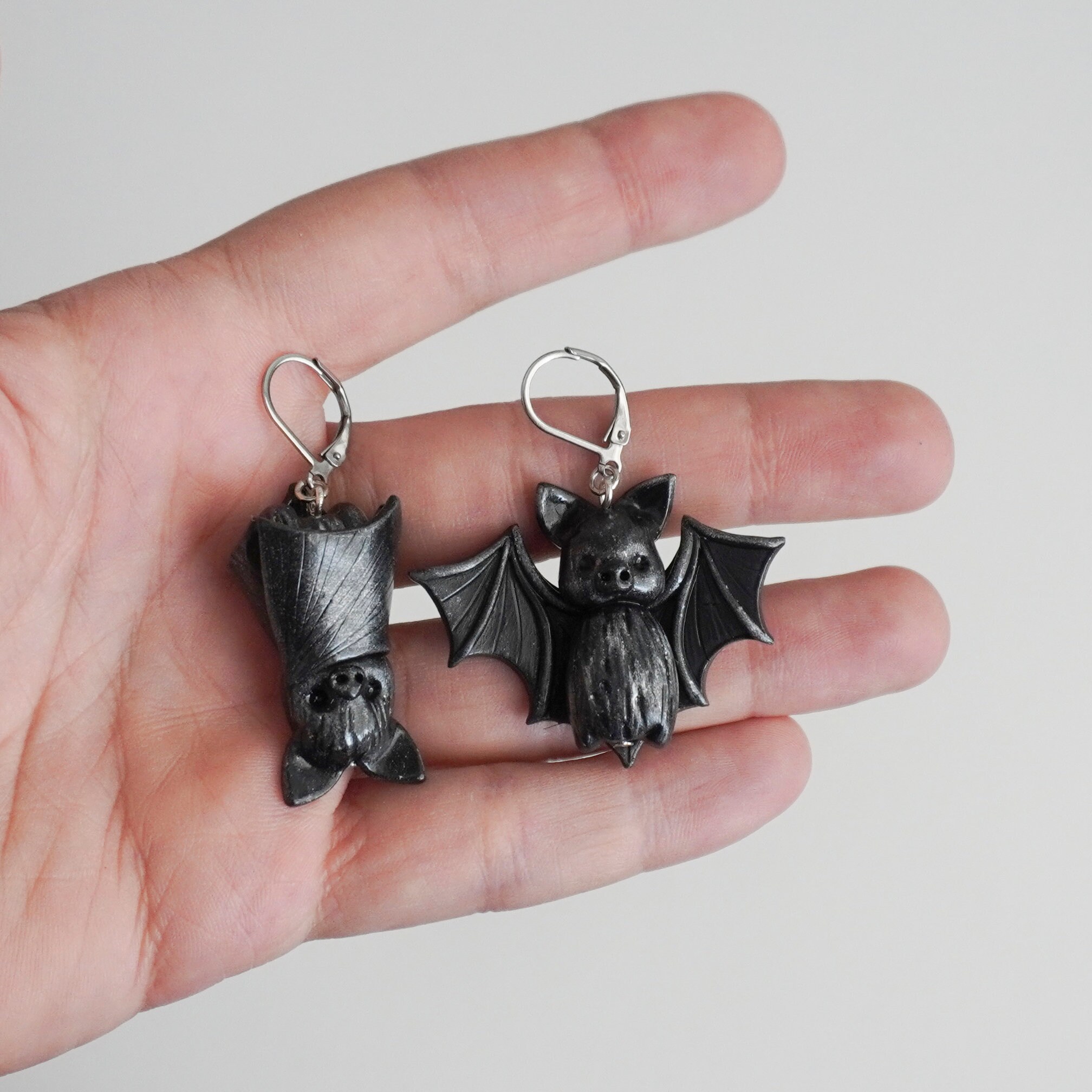 Cute polymer clay bat earrings Polymer clay halloween | Etsy