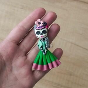 Dia De Muertos Calavera Necklace, Polymer Clay Skeleton Woman Figure ...