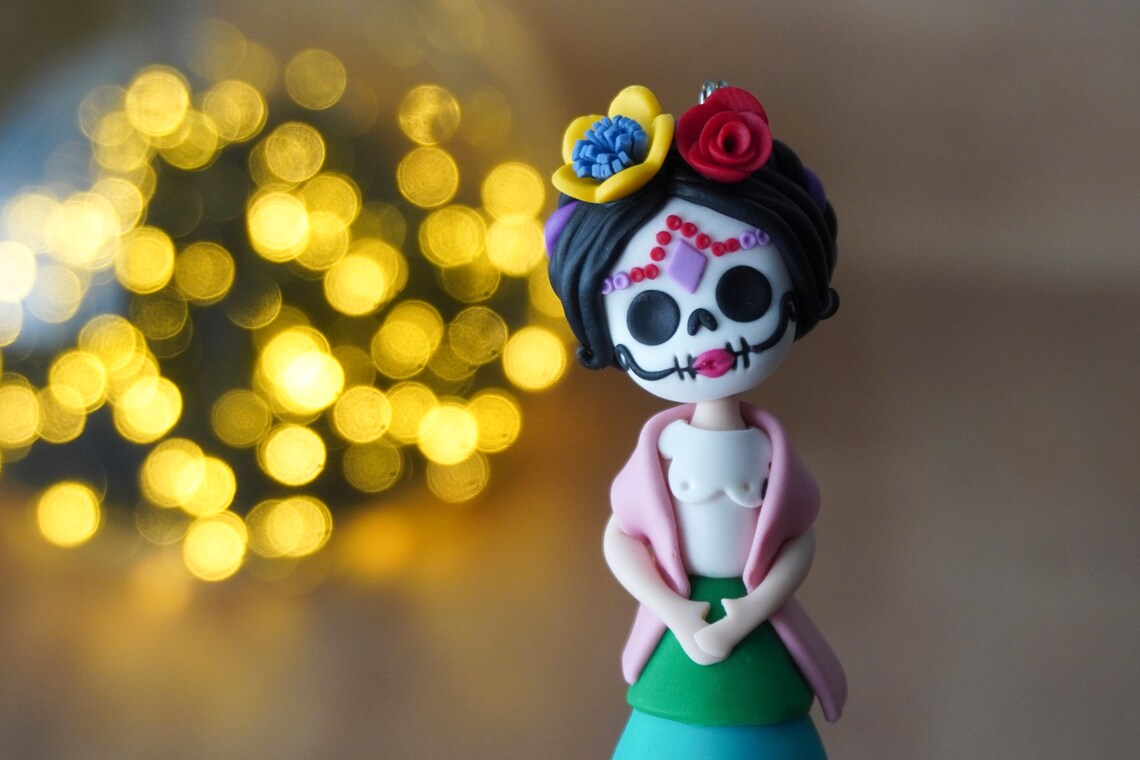 Handmade Calavera Catrina Necklace: Polymer Clay Sugar Skull Pendant - Etsy