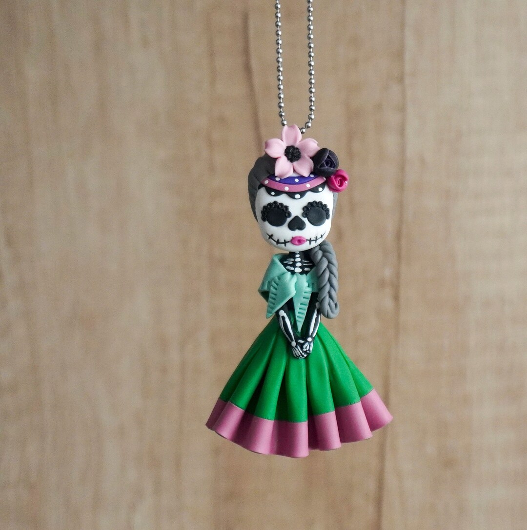 Dia De Muertos Calavera Necklace, Polymer Clay Skeleton Woman Figure ...