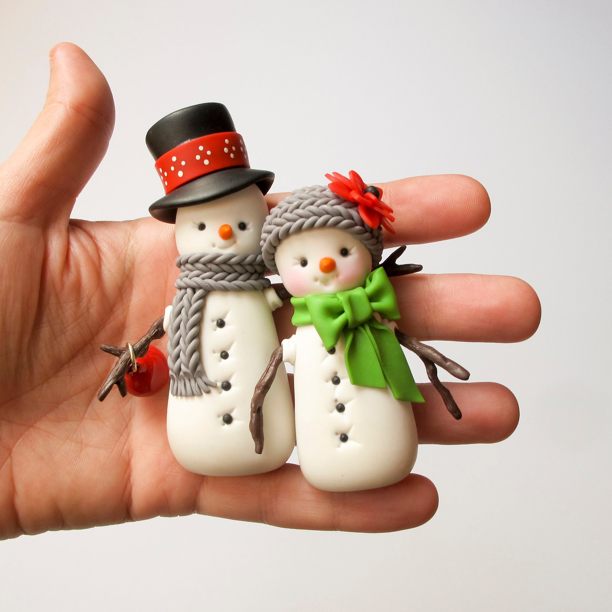 Couple of Snowmen Figurines Polymer Clay Christmas | Etsy