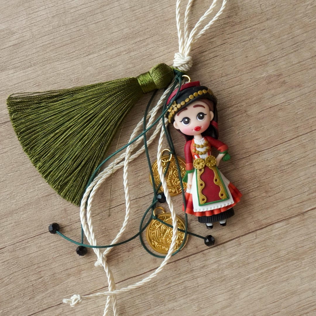 Handmade Polymer Clay Karagouna Doll: Greek Folk Costume Necklace - Etsy
