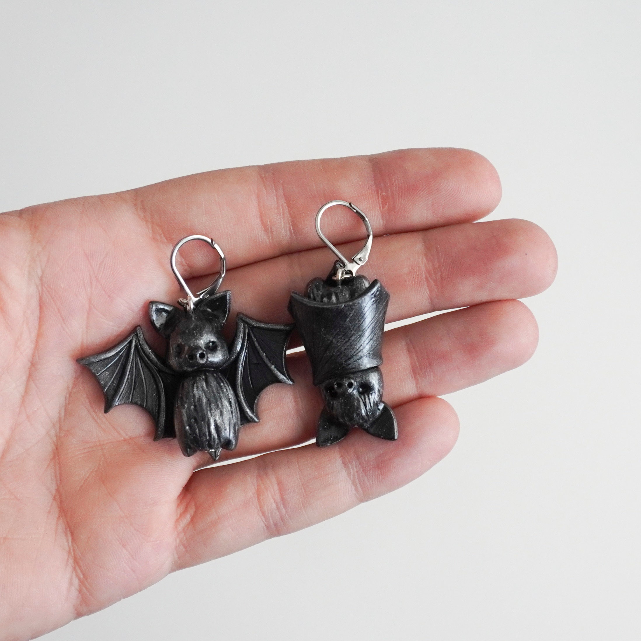 Cute polymer clay bat earrings Polymer clay halloween | Etsy