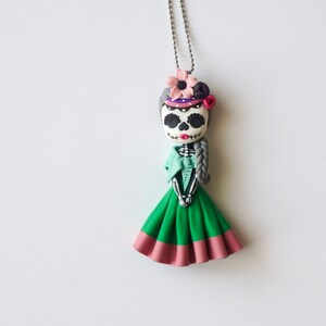 Dia De Muertos Calavera Necklace, Polymer Clay Skeleton Woman Figure ...