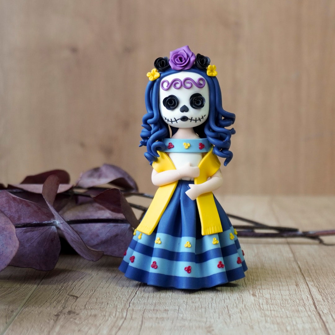 Polymer Clay Calavera Figurine, Dia De Muertos Art Doll, Mexican ...