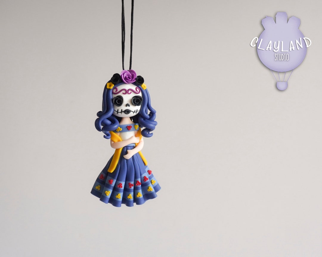 Dia De Los Muertos Skeleton Woman Necklace, Polymer Clay Calavera ...