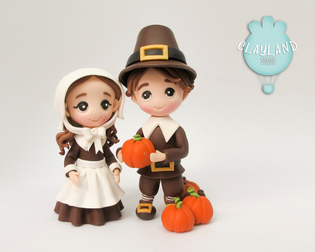 Thanksgiving Poylmer Clay Decor Pilgrim Couple Figurine - Etsy