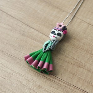 Dia De Muertos Calavera Necklace, Polymer Clay Skeleton Woman Figure ...