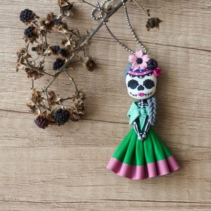 Dia De Muertos Calavera Necklace, Polymer Clay Skeleton Woman Figure ...