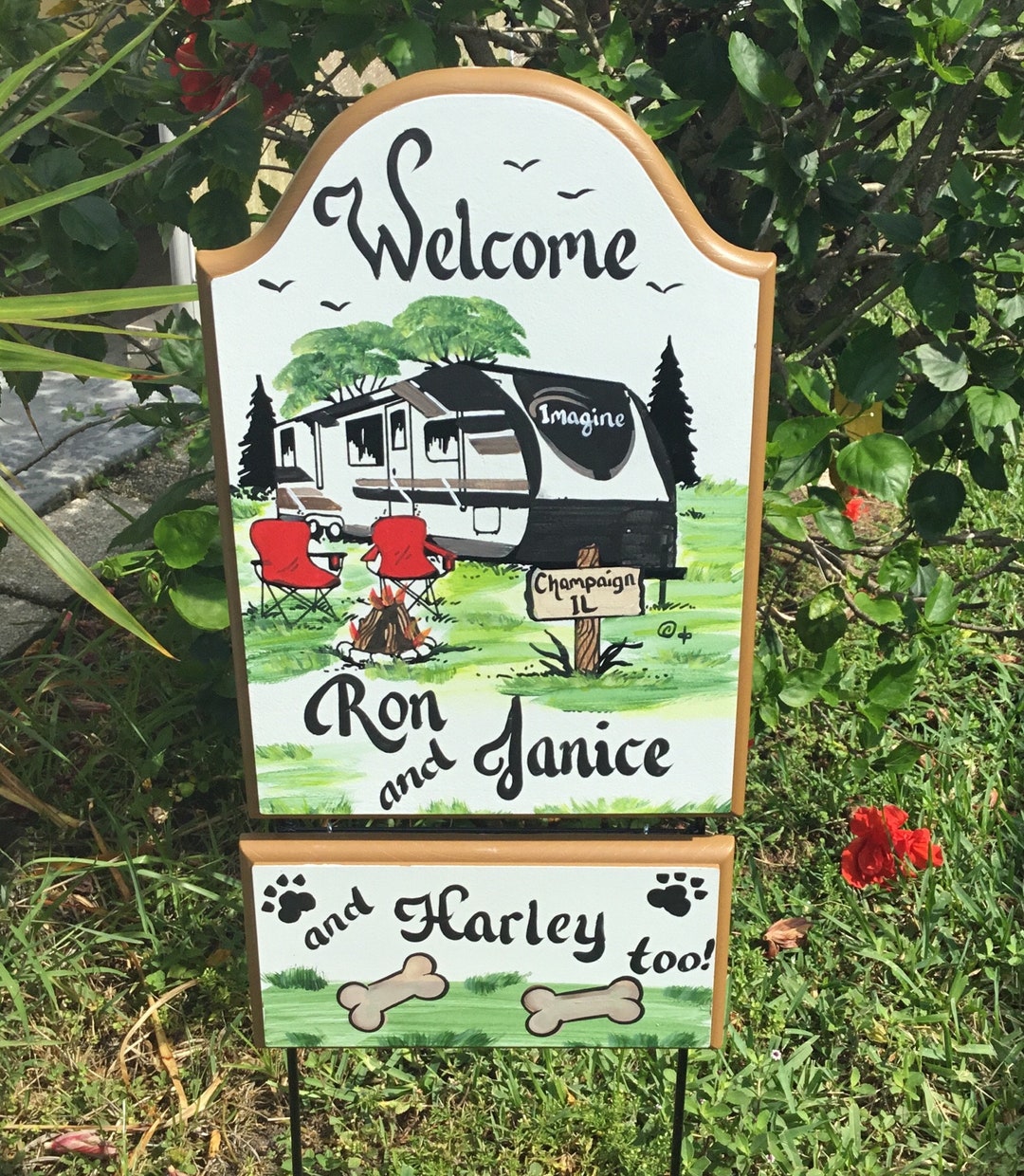3 Piece Camp Sign-large Custom Camping Sign-dog Sign- Stand-great for ...