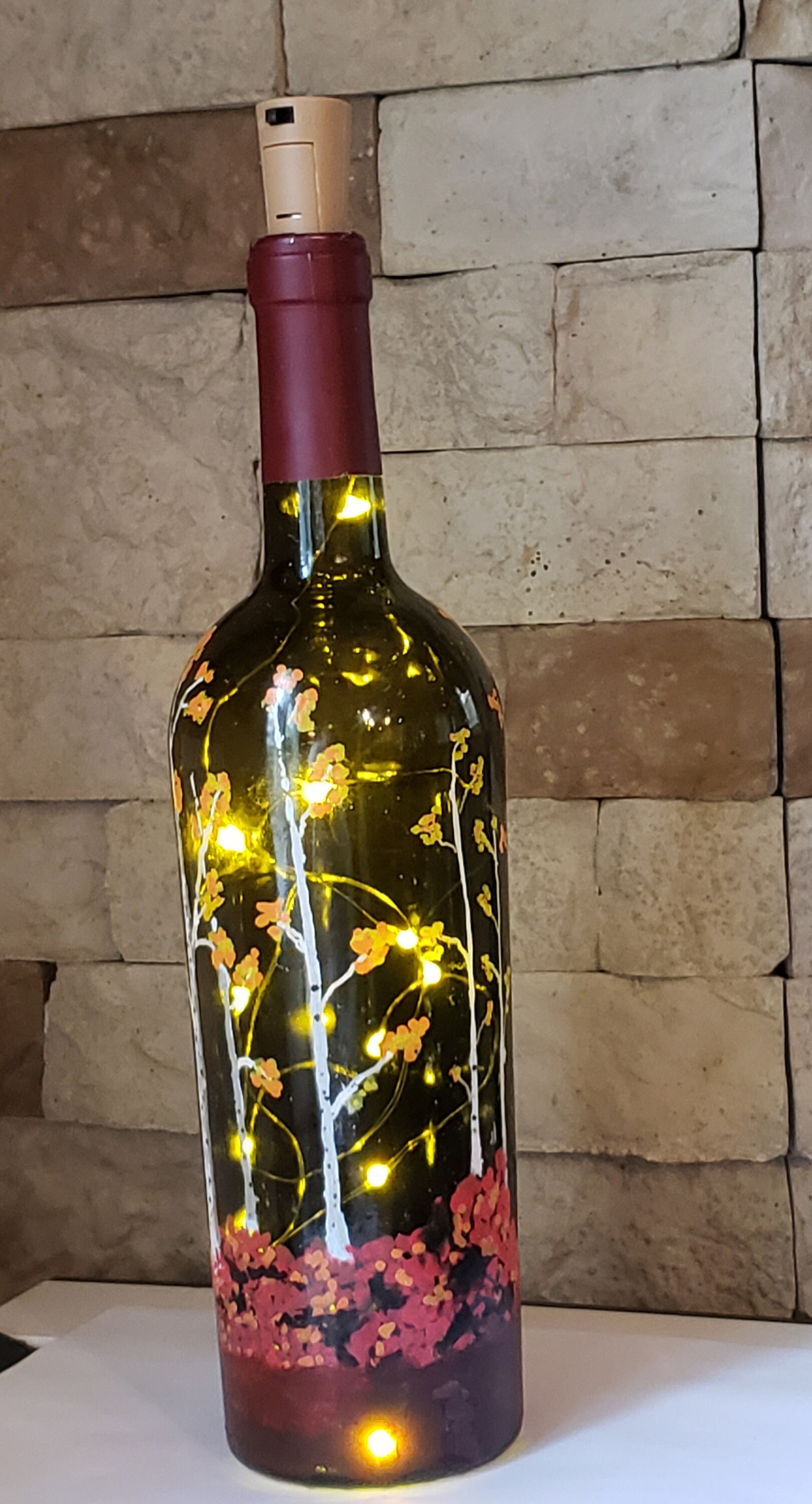 Wine Bottle Handpainted Birch Trees With Lights - Etsy
