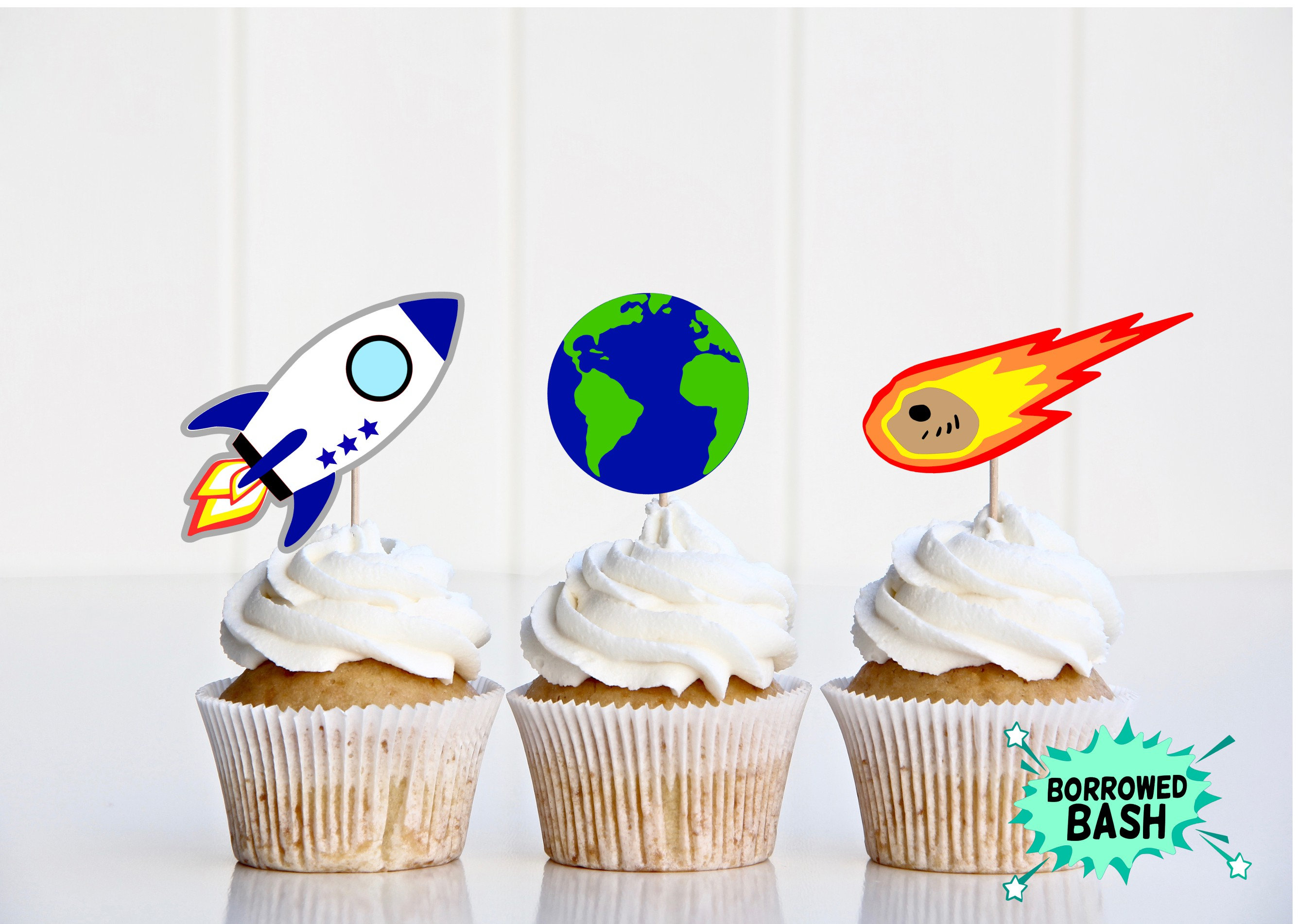 Outer Space Toppers SVG, Space Cut File, Rocket Cupcake Design, Rocket ...