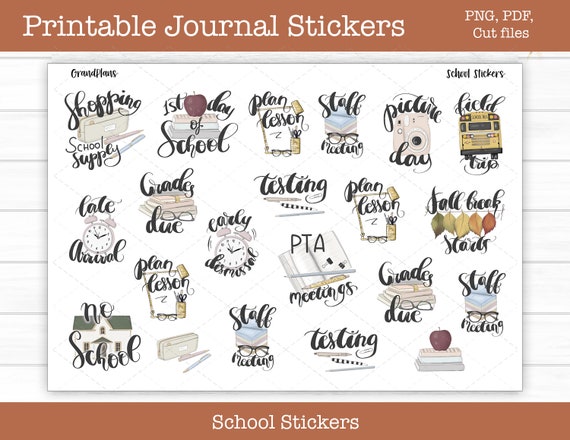 Printable Planner Stickers School Stickers Journal - Etsy