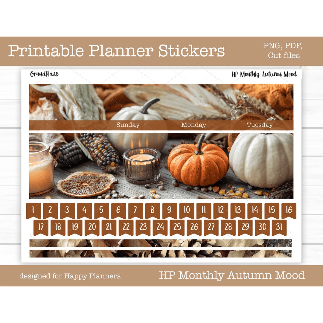 Printable Happy Planner Monthly Kit, Planner Stickers, Fall, Digital ...