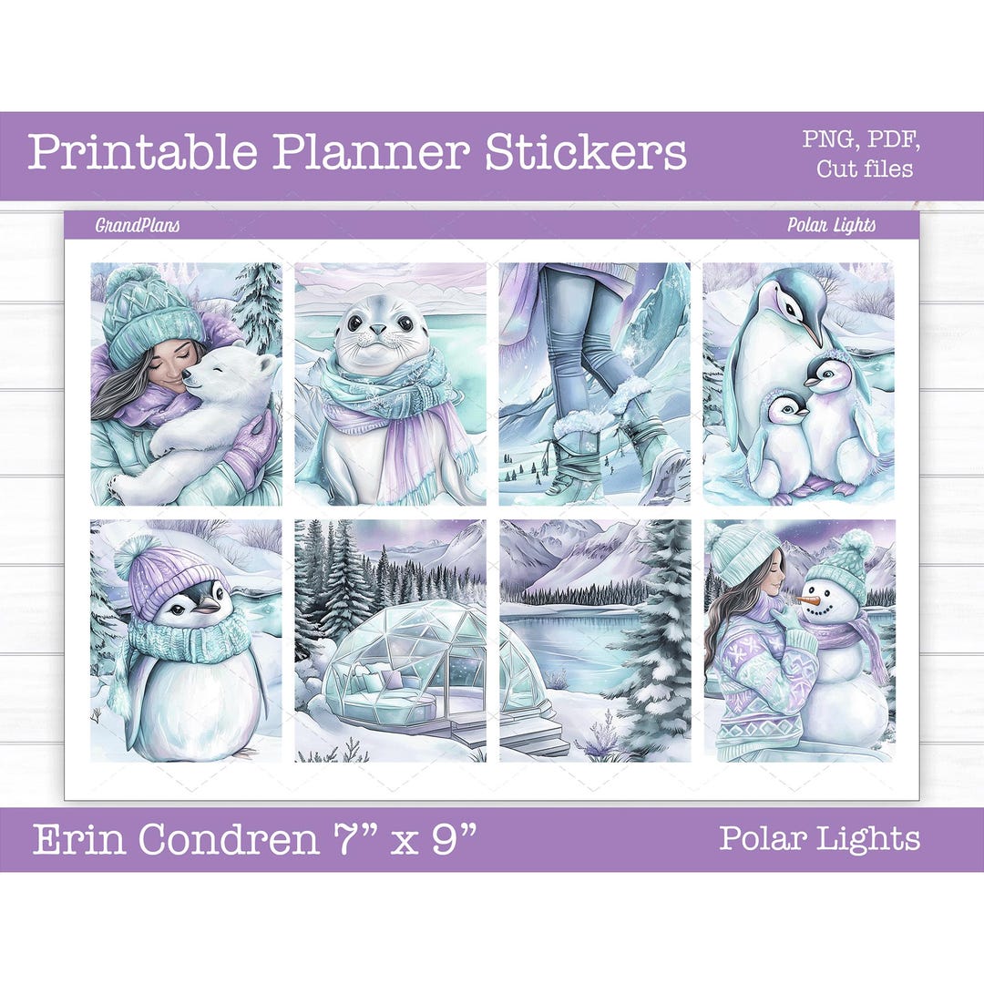 Winter Printable Planner Stickers, Weekly Sticker Kit, Polar Lights ...