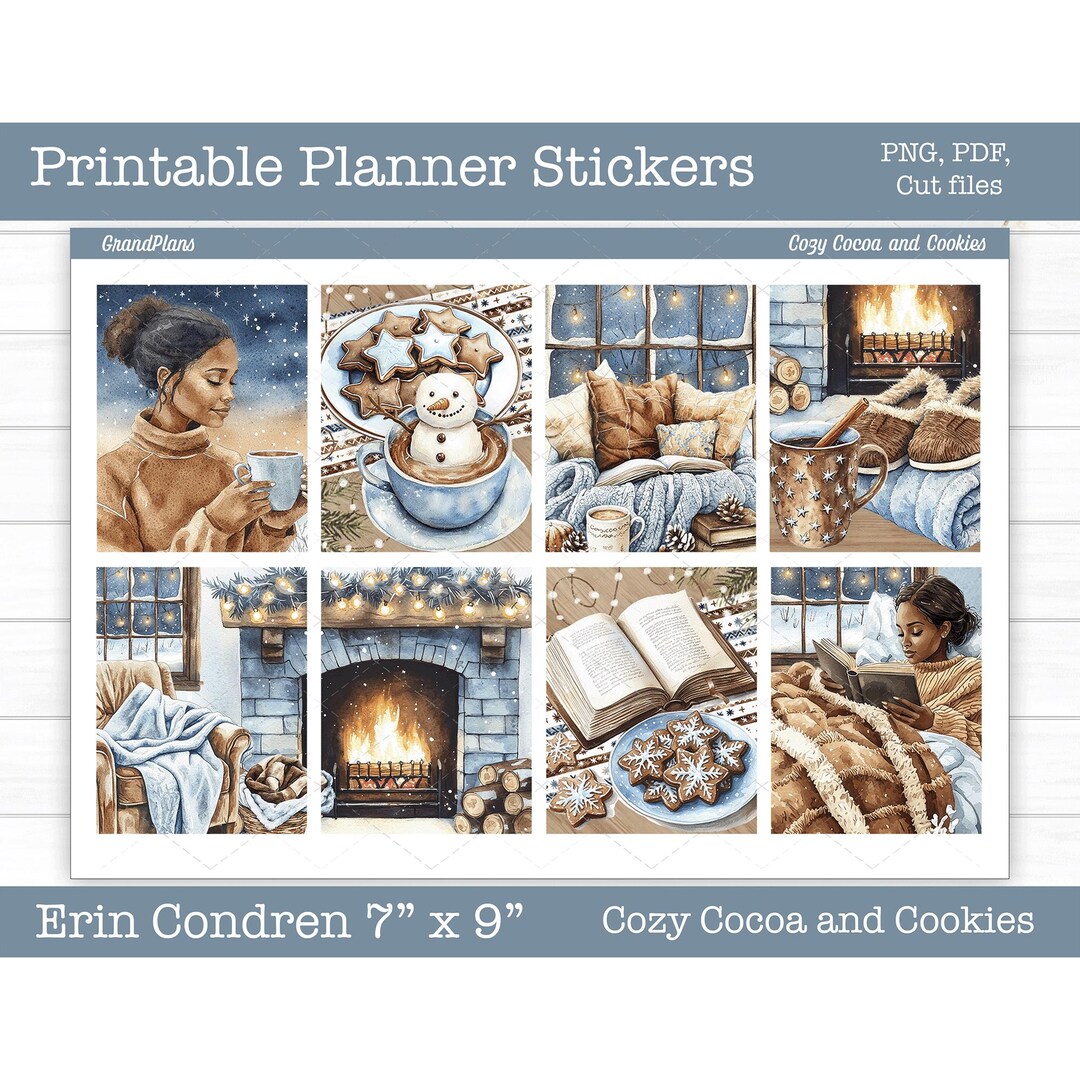 Printable Planner Stickers, Weekly Sticker Kit, Cozy Cocoa and Cookies ...