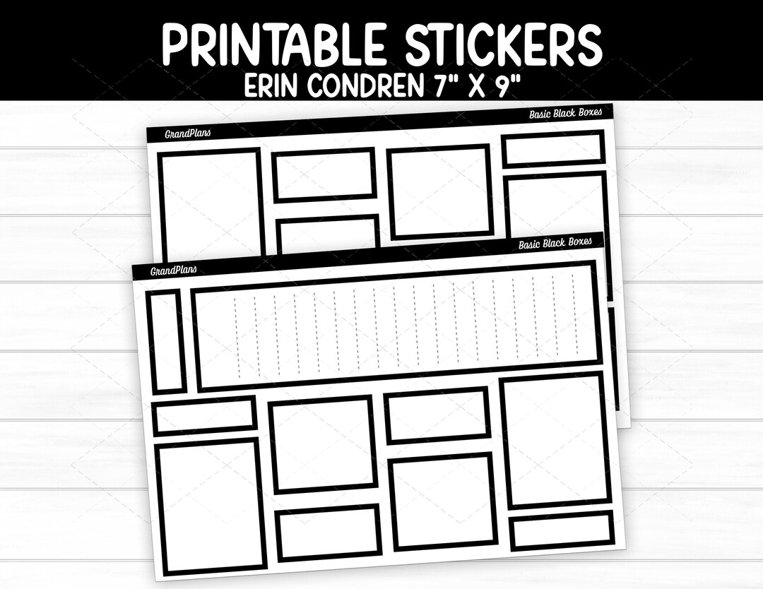 Basic Black Boxes Weekly Sticker Kit for Erin Condren & Vertical ...