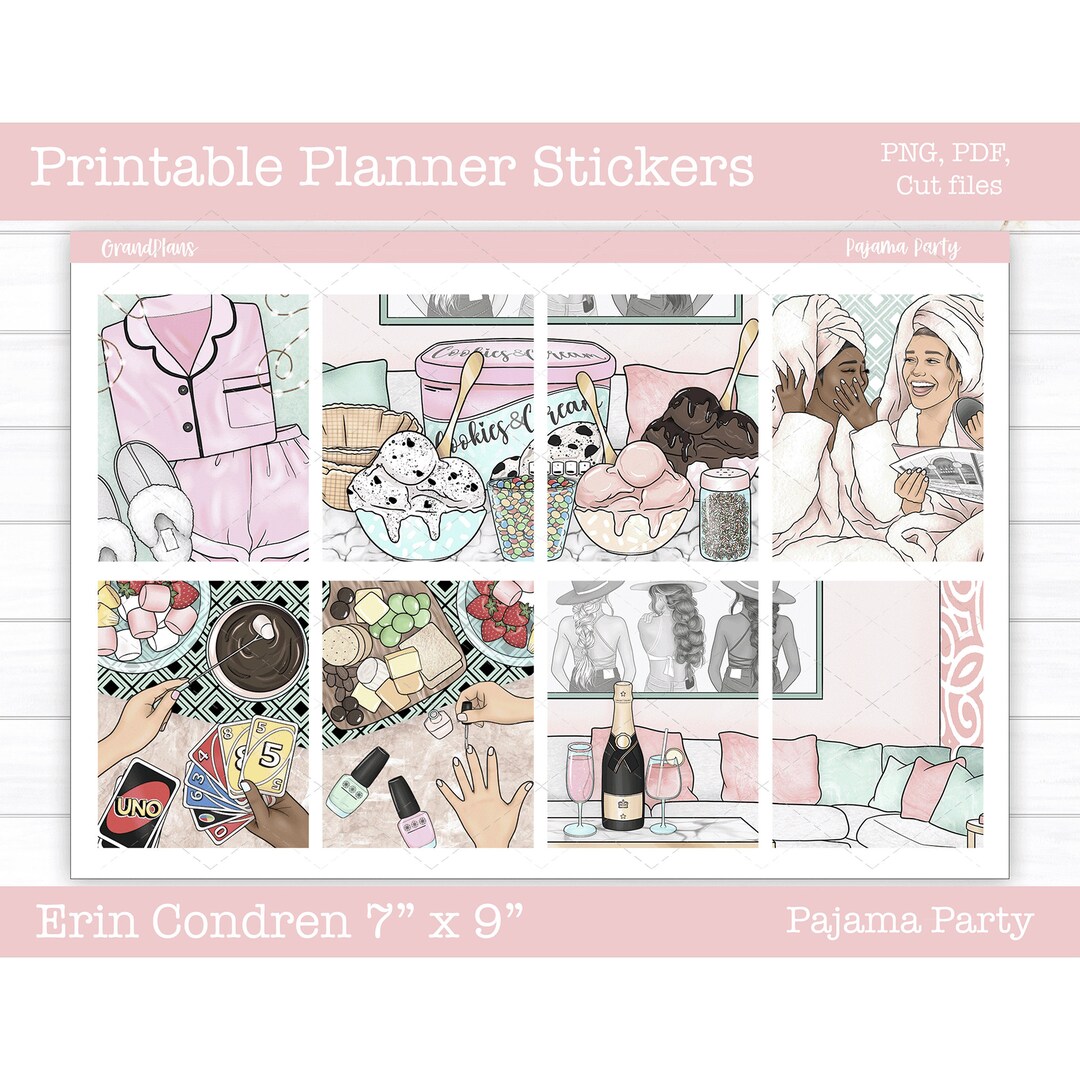 Pajama Party Planner Stickers | Printable Weekly Kit for Erin Condren ...