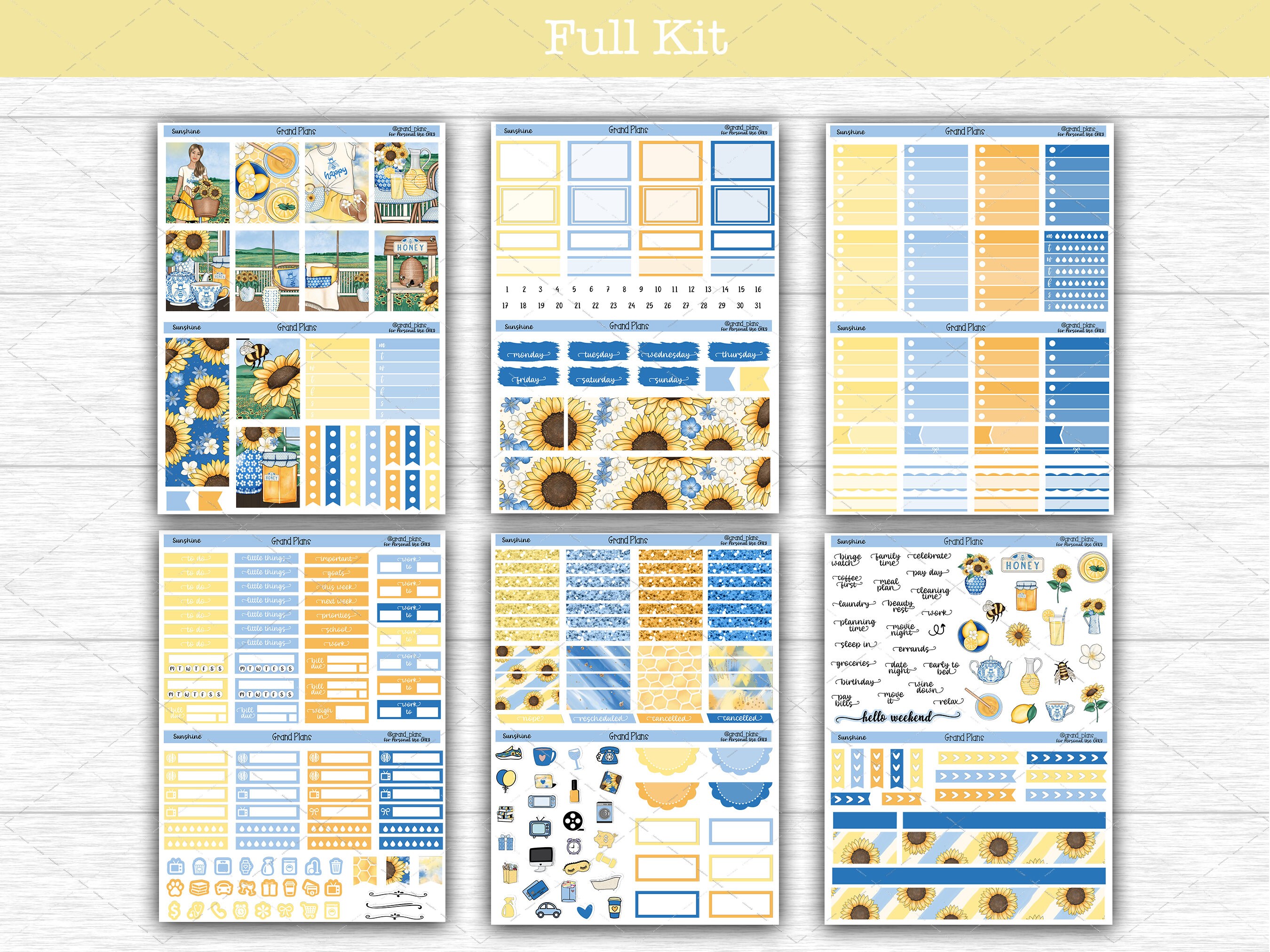 Cloud & Sunshine Mini Vertical Weekly Sticker Kit Paper & Party ...