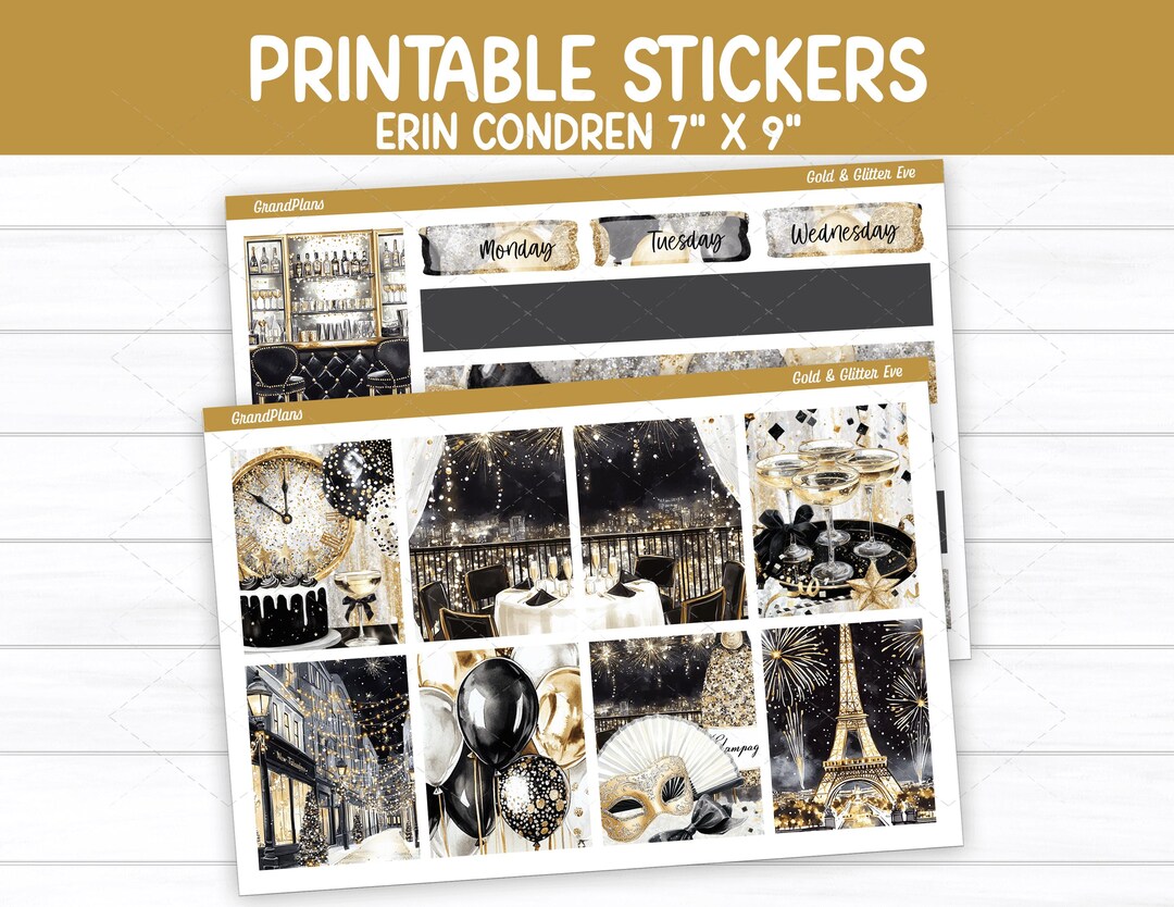 Gold & Glitter Eve Weekly Sticker Kit for Erin Condren and Vertical ...