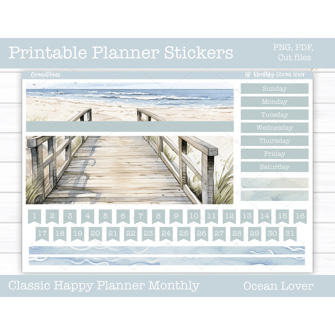 Summer Printable Planner Stickers, Ocean Lover Monthly Sticker Kit ...