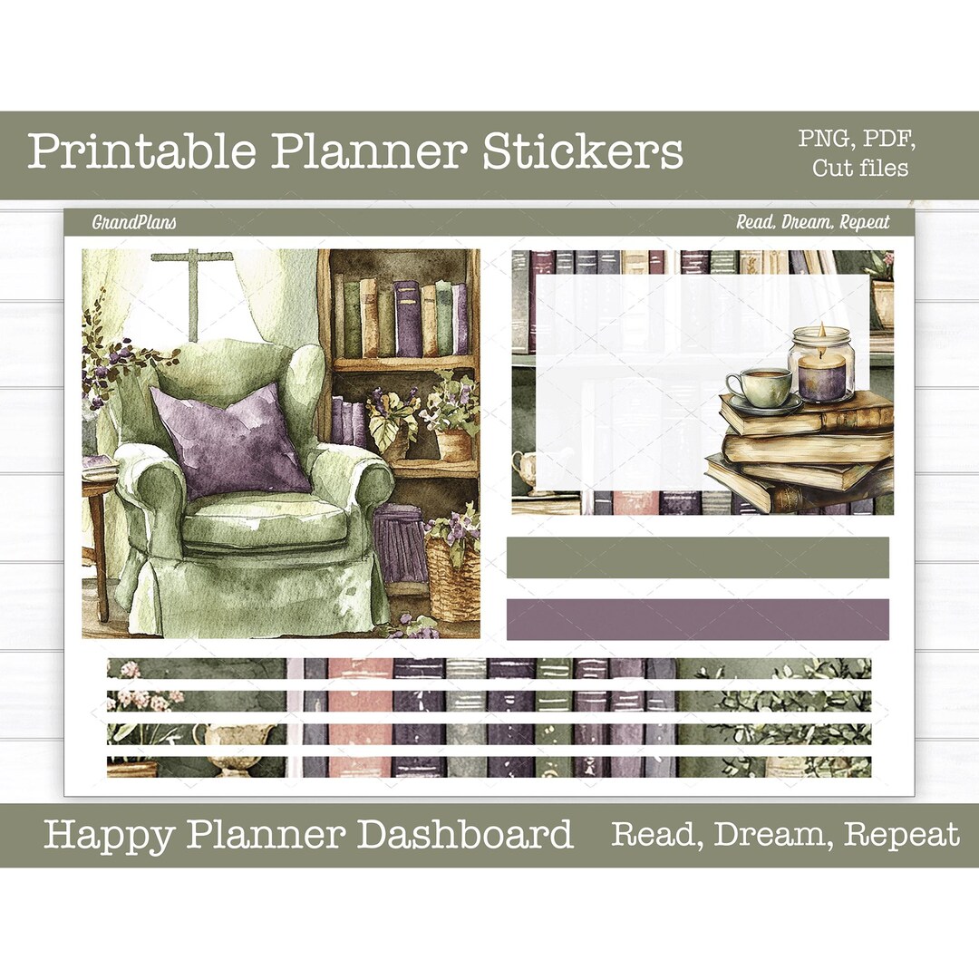 Printable Planner Stickers, Weekly Sticker Kit; Read, Dream, Repeat ...