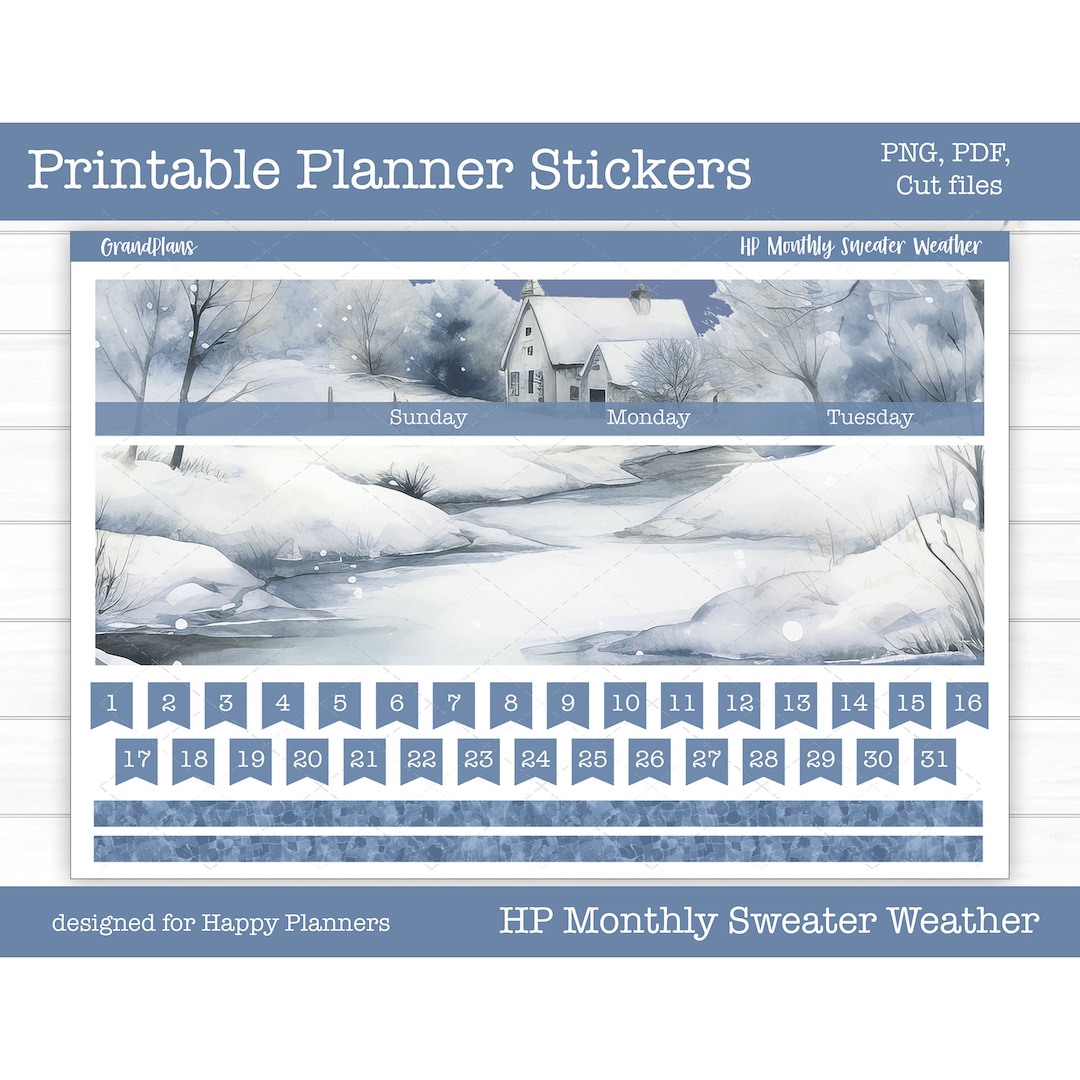 Winter Printable Planner Stickers, HP Monthly Kit, Sweater Weather ...