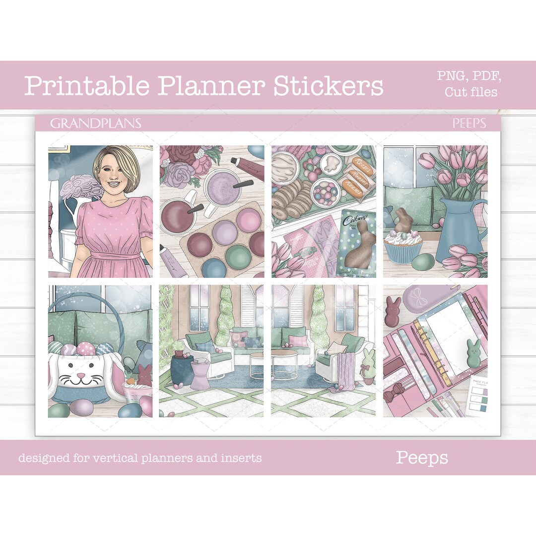 Easter Printable Planner Stickers, Peeps Weekly Sticker Kit, Spring ...
