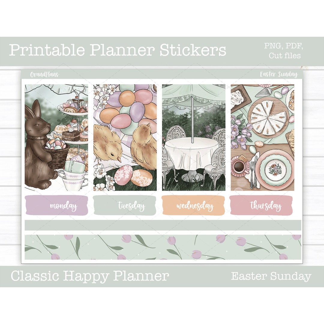 Printable Planner Stickers, Easter Sunday Weekly Sticker Kit, Happy ...
