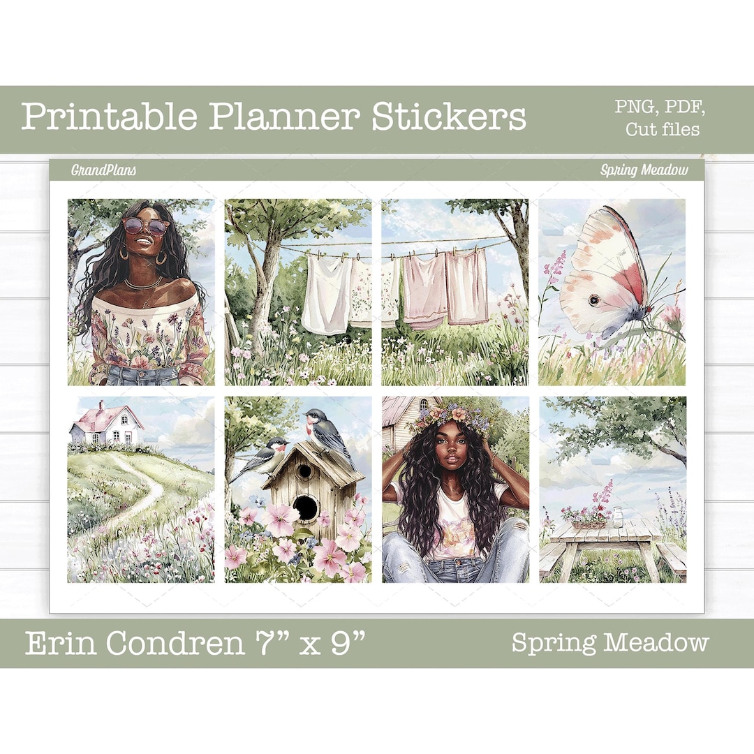 Printable Planner Stickers, Weekly Sticker Kit, Spring Meadow, Erin ...