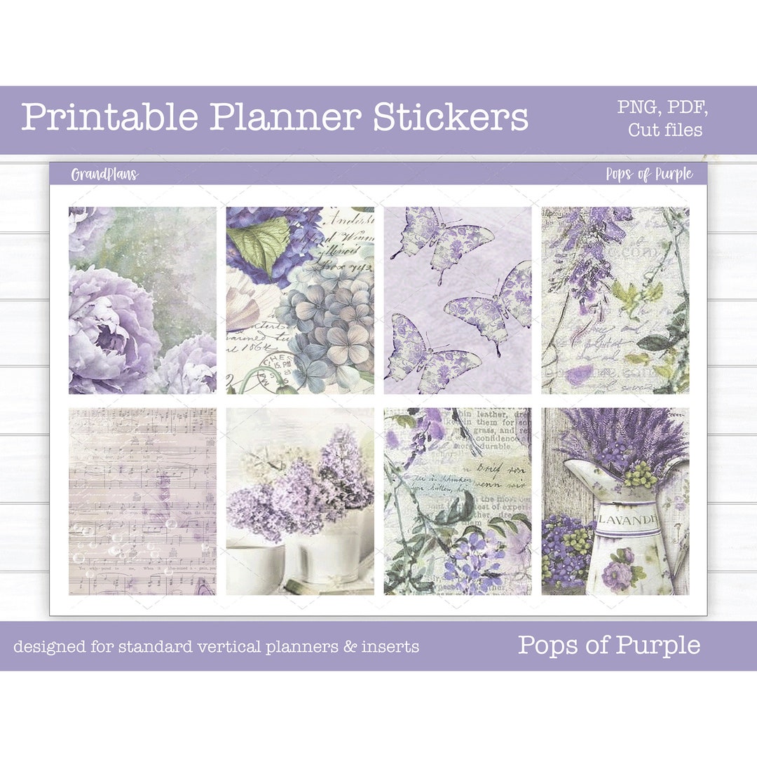 Printable Planner Stickers, Pops of Purple Weekly Sticker Kit, Spring ...