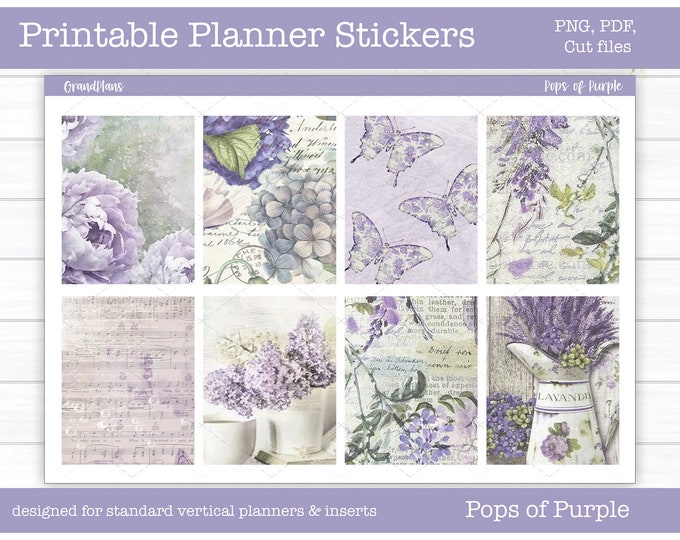 Printable Planner Stickers, Pops of Purple Weekly Sticker Kit, Spring ...