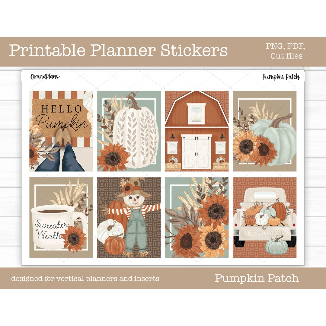 Fall Printable Planner Stickers, Pumpkin Patch Weekly Sticker Kit, Erin ...