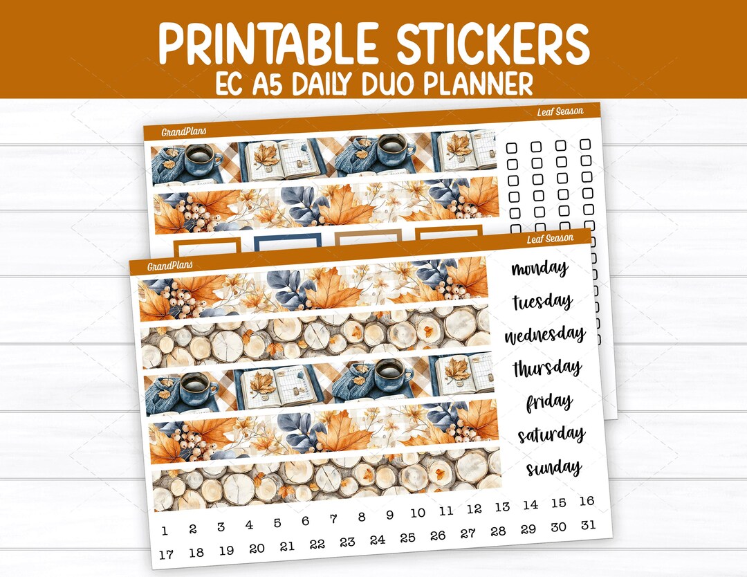 Leaf Season Weekly Sticker Kit for Erin Condren A5 Daily Duo Planner ...