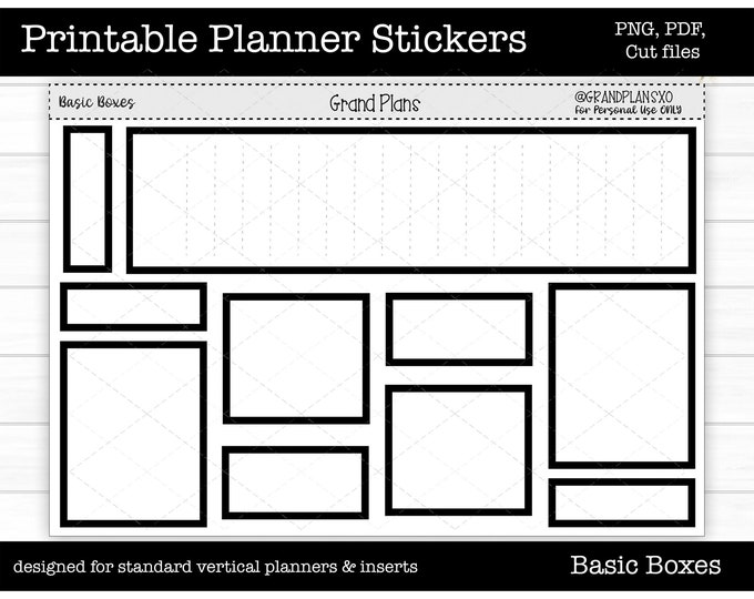 Printable Planner Stickers, BASIC BOXES, Black Boxes, Fits Many ...
