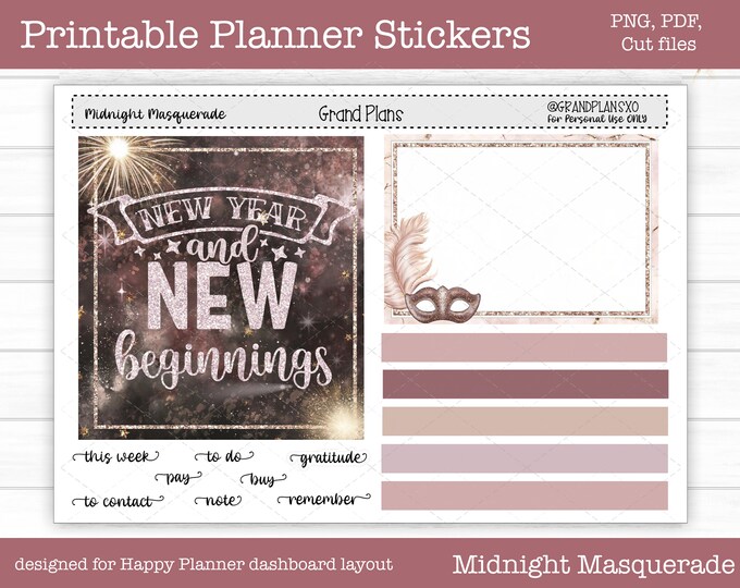 Printable Happy Planner Dashboard Layout Weekly Sticker Kit - Midnight ...