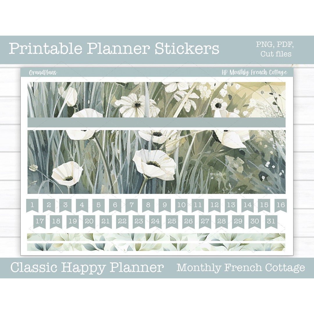 Spring Printable Planner Stickers, French Cottage Monthly Sticker Kit ...