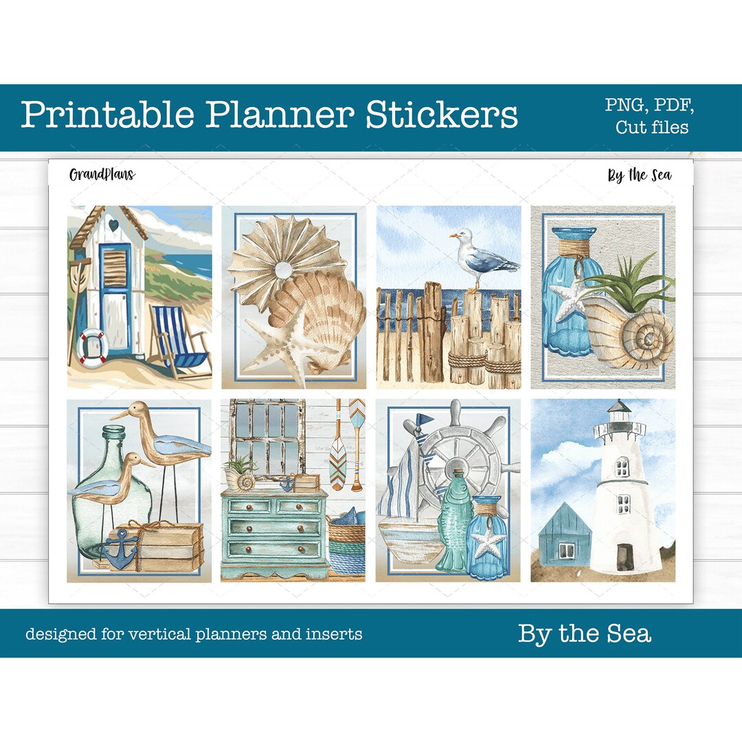 Summer Printable Planner Stickers, by the Sea Weekly Sticker Kit, Erin ...