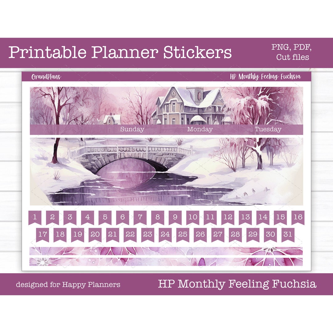 Winter Stickers, Printable Planner Stickers, Feeling Fuchsia Monthly ...