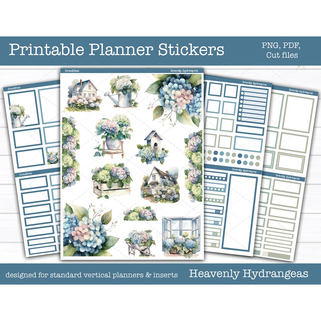 Printable Planner Stickers, Weekly Sticker Kit, Heavenly Hydrangeas ...