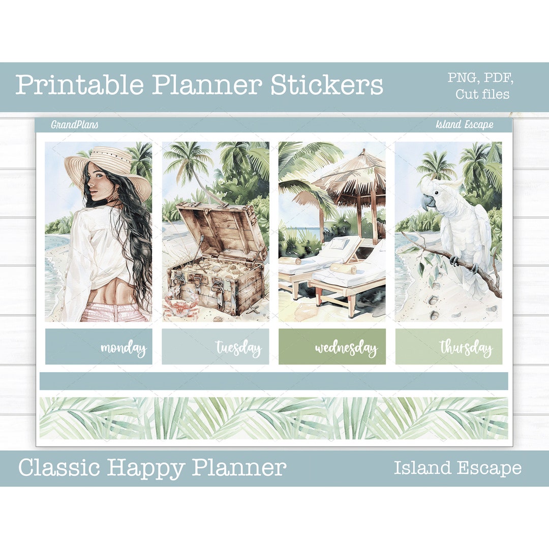 Summer Printable Planner Stickers, Weekly Sticker Kit, Island Escape ...