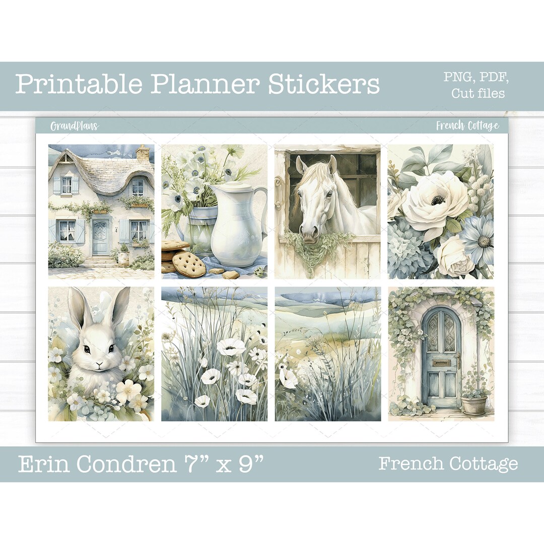 Spring Printable Planner Stickers, French Cottage Weekly Sticker Kit ...