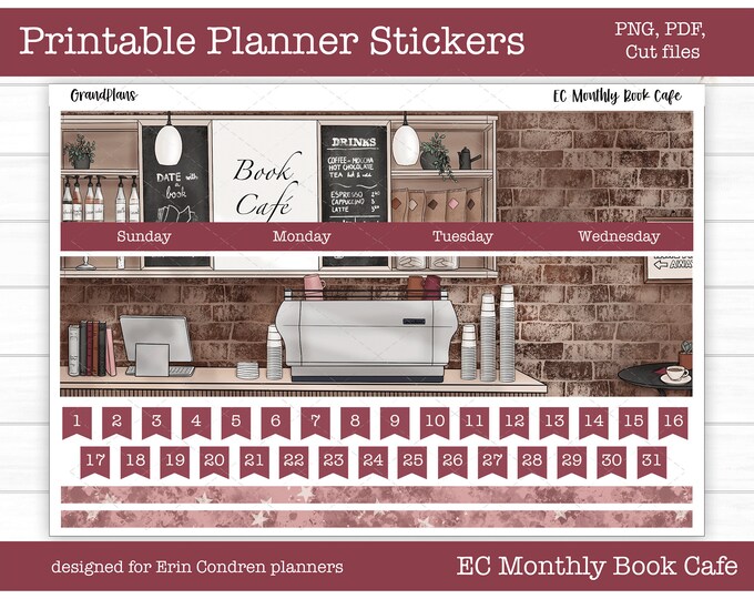Book Cafe Planner Stickers | Printable Monthly Kit for the 7x9 Erin ...