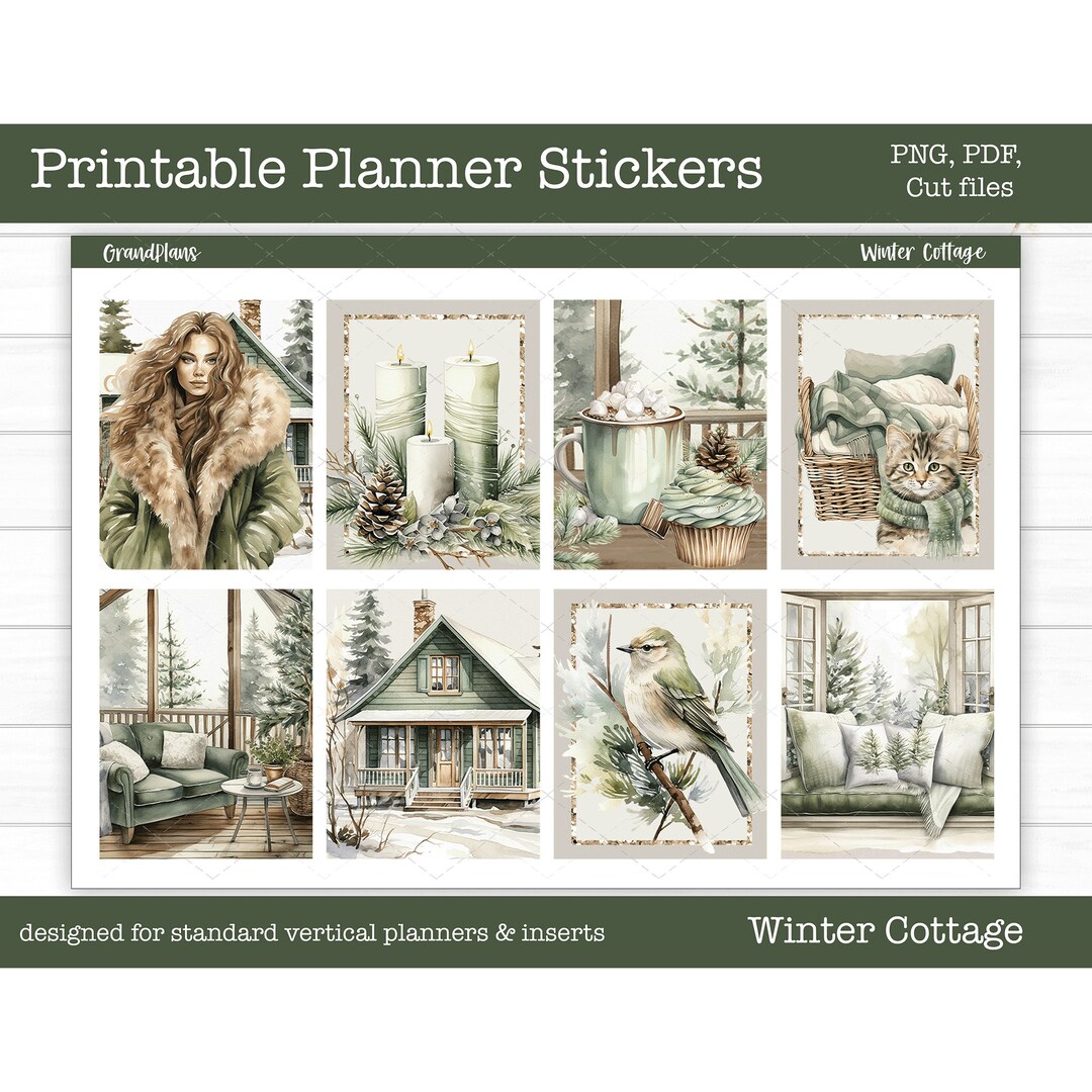 Winter Printable Planner Stickers, Winter Cottage Weekly Sticker Kit ...