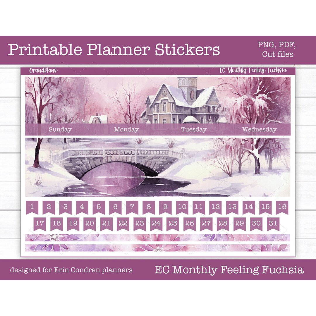 Winter Printable Planner Stickers, Feeling Fuchsia Monthly Kit, Erin ...