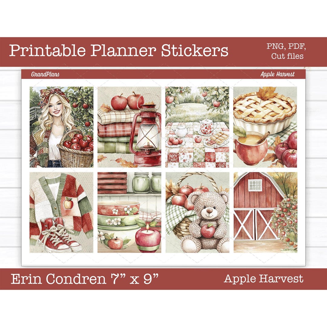 Printable Planner Stickers, Apple Harvest, Weekly Sticker Kit, Vertical ...