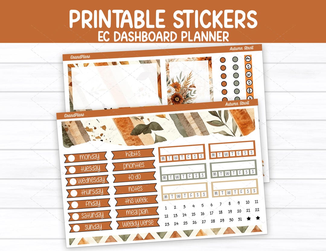 Autumn Stroll Weekly Sticker Kit for Erin Condren Dashboard Planner ...