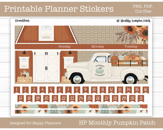 Pumpkin Patch Planner Stickers | Printable Fall Monthly Sticker Kit for ...