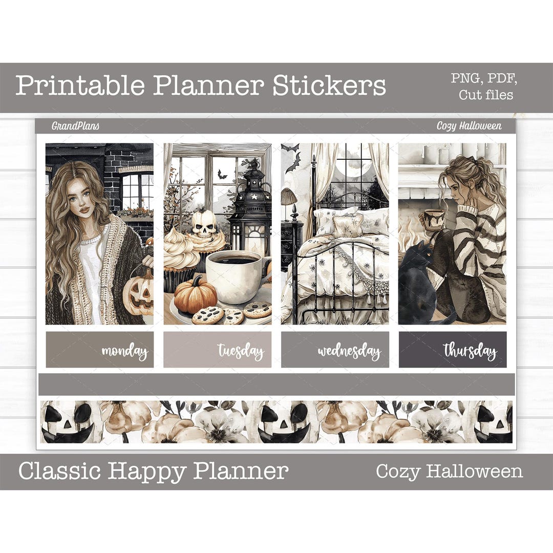 Halloween Printable Planner Stickers, Weekly Sticker Kit, Cozy ...