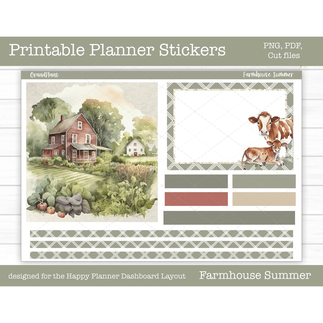 Printable Planner Stickers, Farmhouse Summer Weekly Sticker Kit, Happy ...